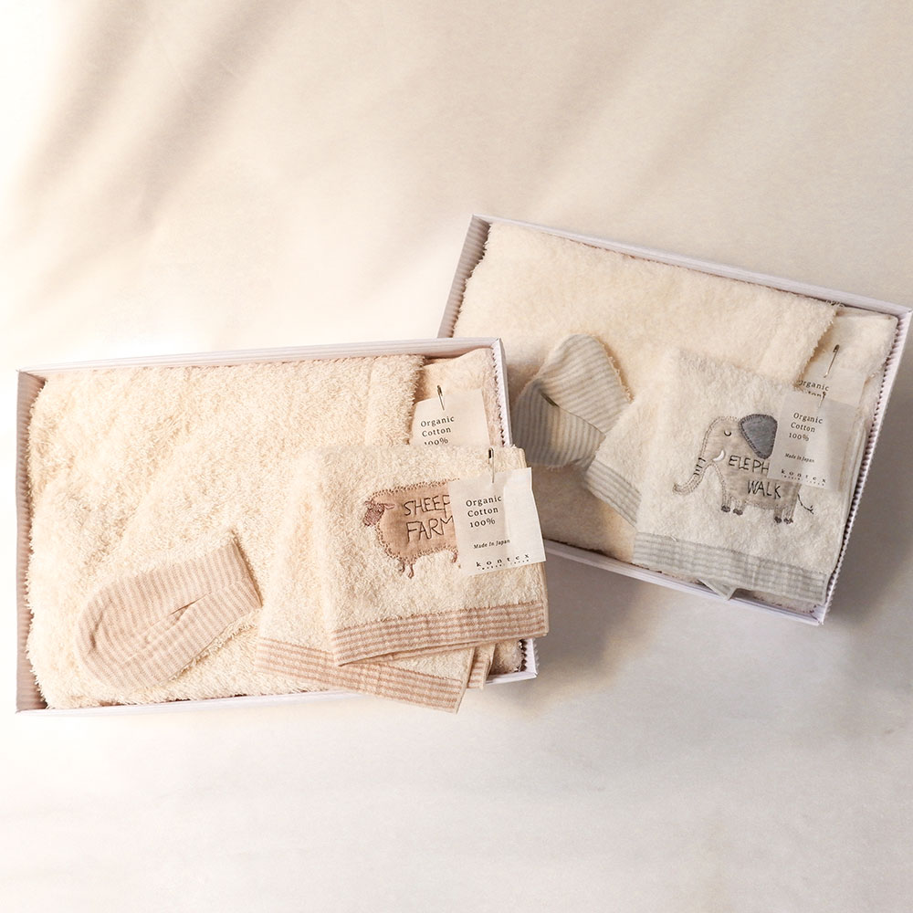 Ooyii日本製【kontex】今治Fluffy系列連帽浴巾/毛巾禮盒-綿羊/大象 - GiftU 禮尚網